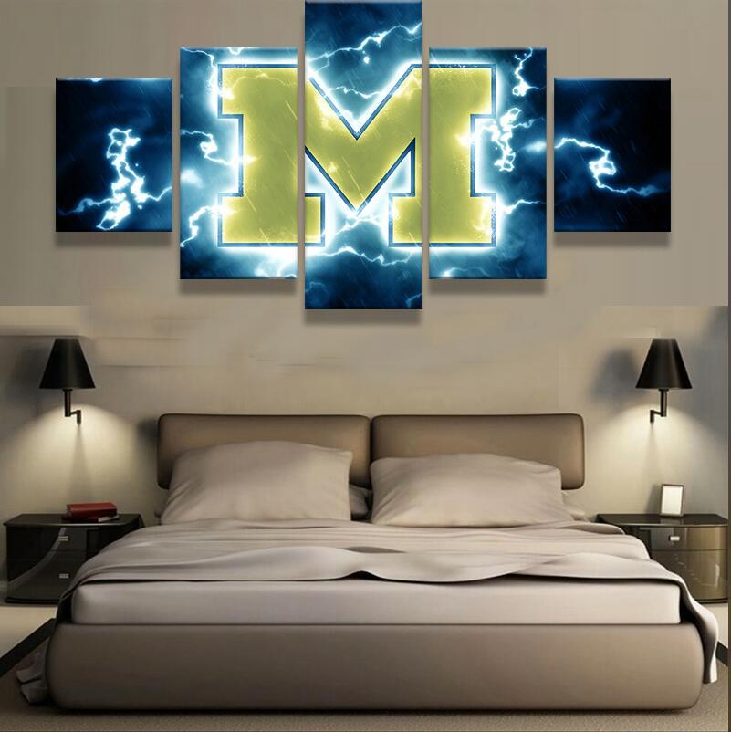 5 Panel Michigan Wolverines Wall Art Cheap For Living Room Wall Decor ...