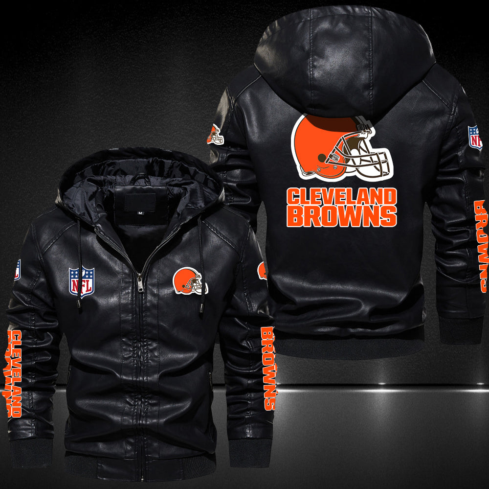 Up To 25% OFF Black/Blue/ Brown Mens Cleveland Browns Leather Jackets ...
